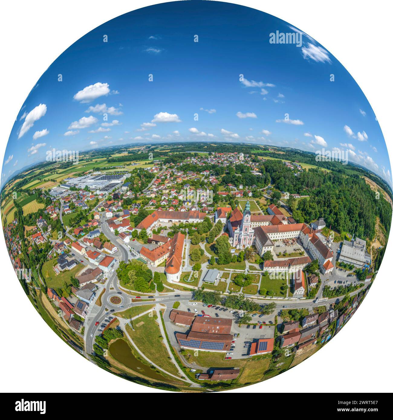 Aerial view of the village of Aldersbach an der Vils in the ...