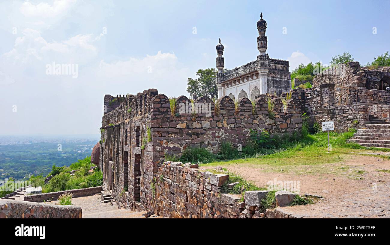 View of Amberkhana and Ibrahim Mosque on the Top of the Golconda Fort ...