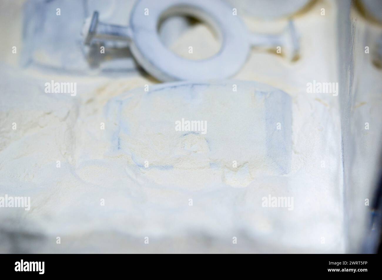 White polyamide powder and object on 3D printed from white polyamide ...