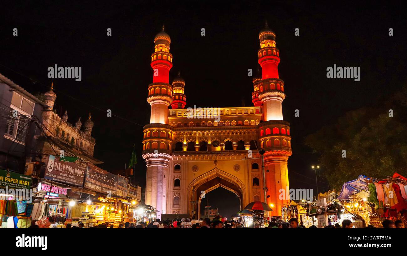 Night View of Charminar with Colorful Lights, Hyderabad, Telangana ...