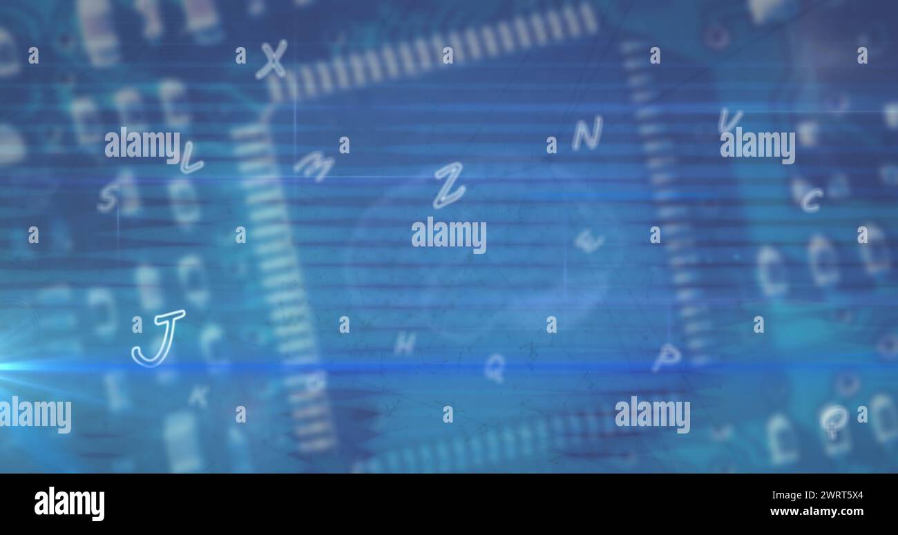Image of multiple alphabets floating over close up of a computer server Stock Photo - Alamy