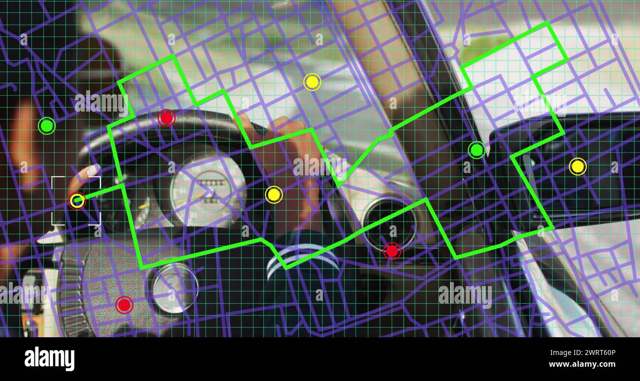 Image of gps visualization over car interior. Gps, navigation, travel ...