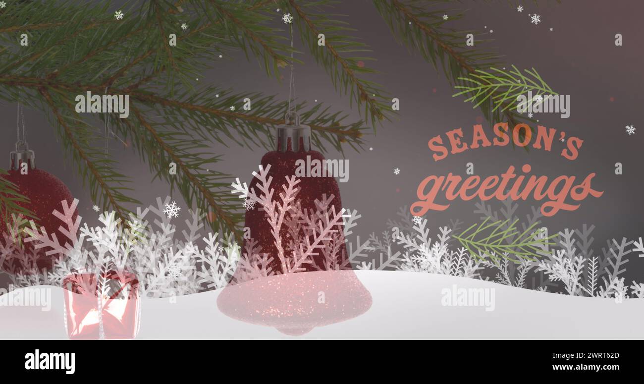 Image of christmas greetings text over christmas decorations Stock ...