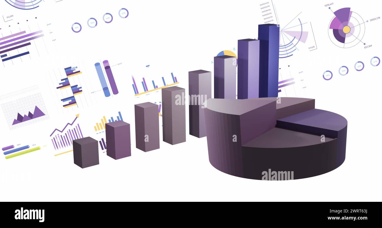 Image of statistics and financial data processing over white background ...