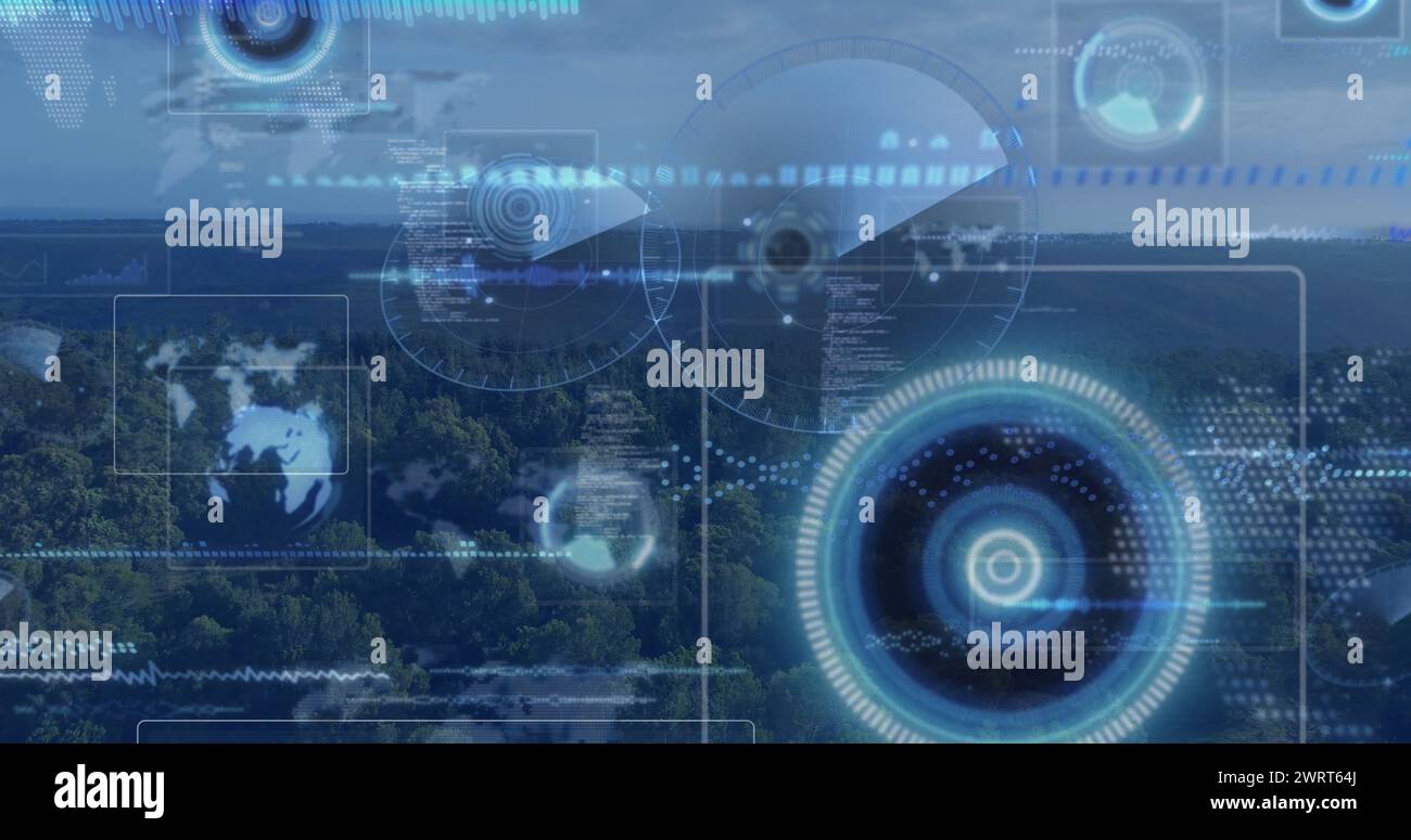 Image of data processing with scope scanning over landscape Stock Photo ...