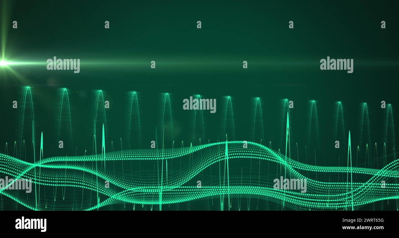 Image of data processing and light trails on black background Stock ...