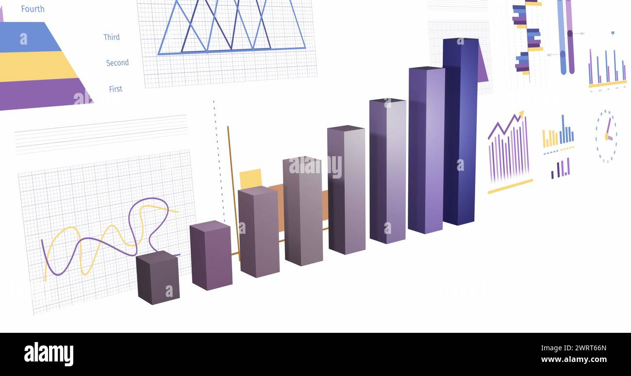 Image of statistics and financial data processing over white background Stock Photo - Alamy