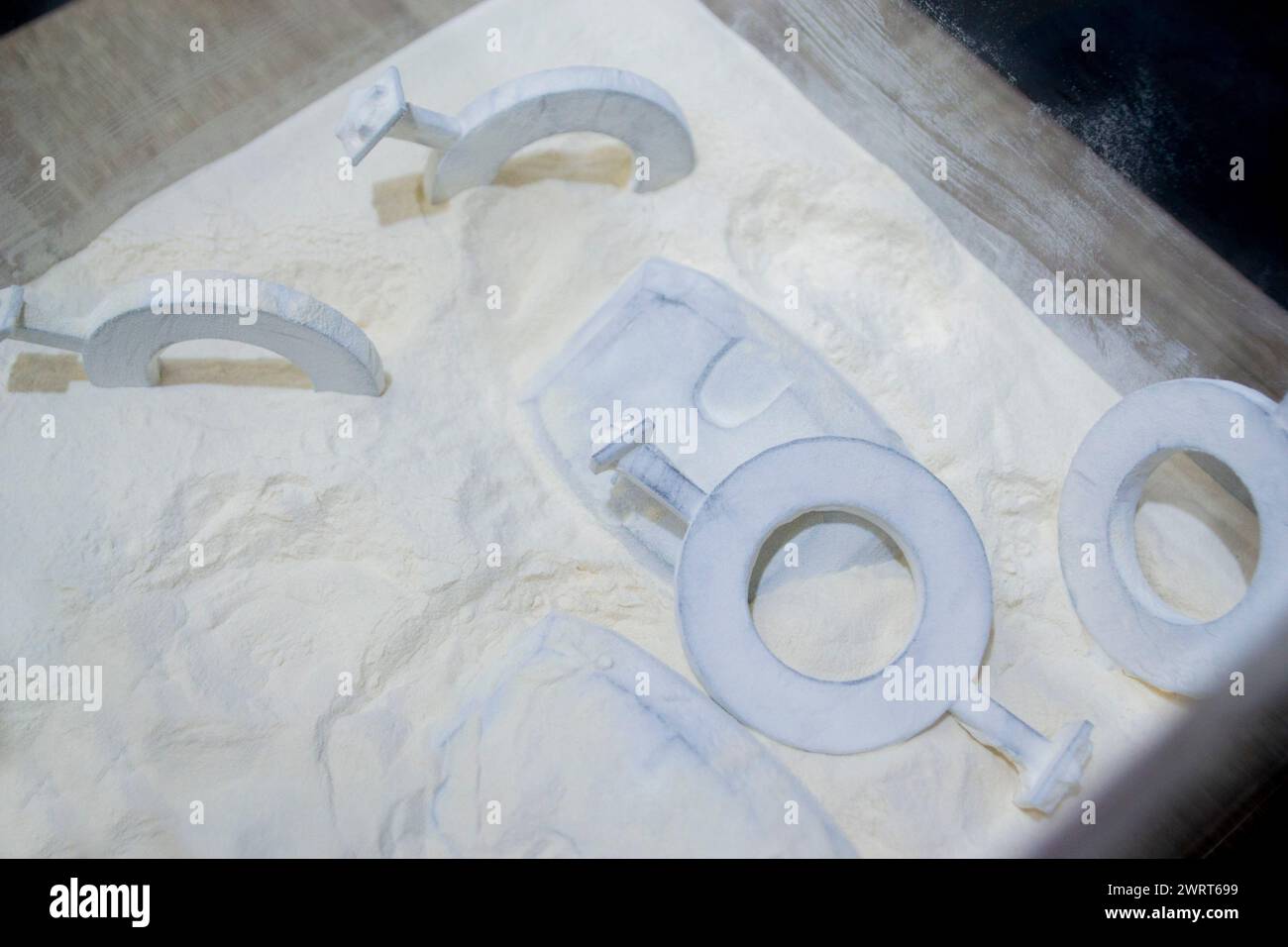 White polyamide powder and object on 3D printed from white polyamide ...