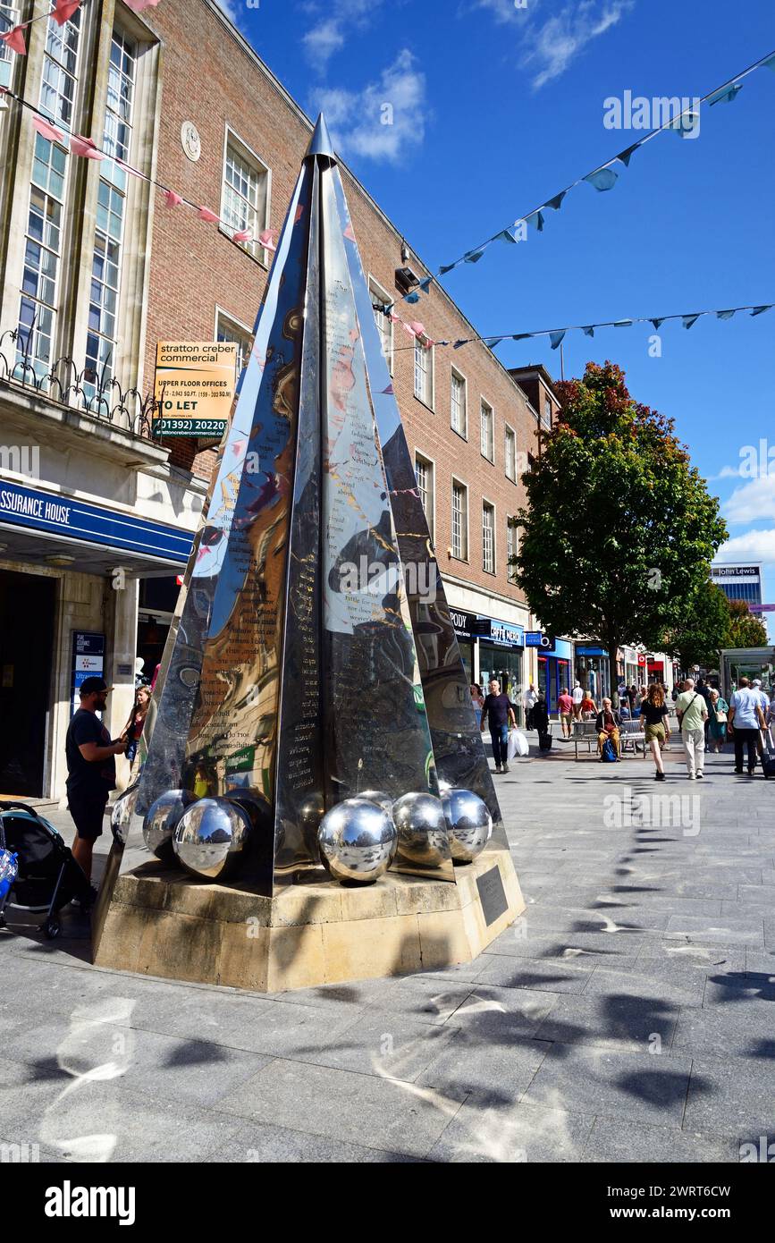 View of the Exeter Riddle sculpture along High Street in the city ...