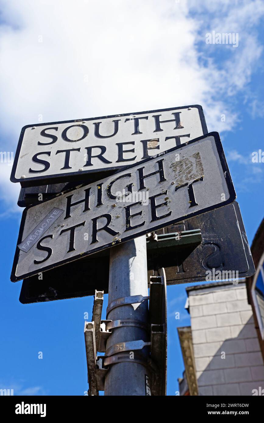 Black and white signpost showing South Street and High Street in the ...