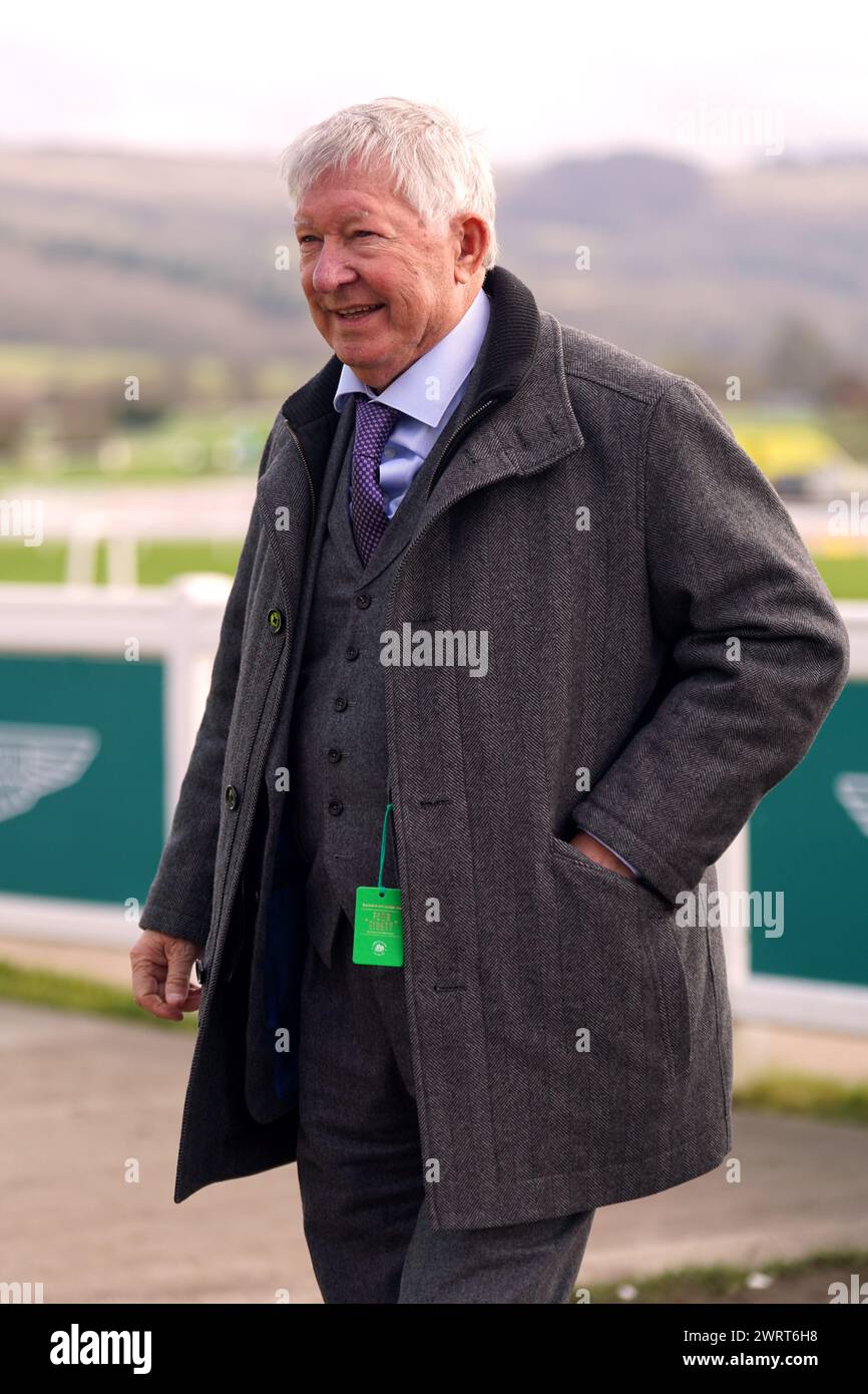 Sir Alex Ferguson arrives on day three of the 2024 Cheltenham Festival ...