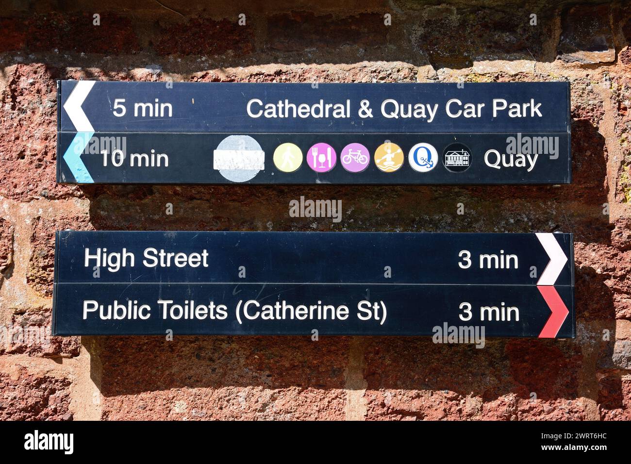 Street sign with landmarks in Deanery Place, Exeter, Devon, UK, Europe ...