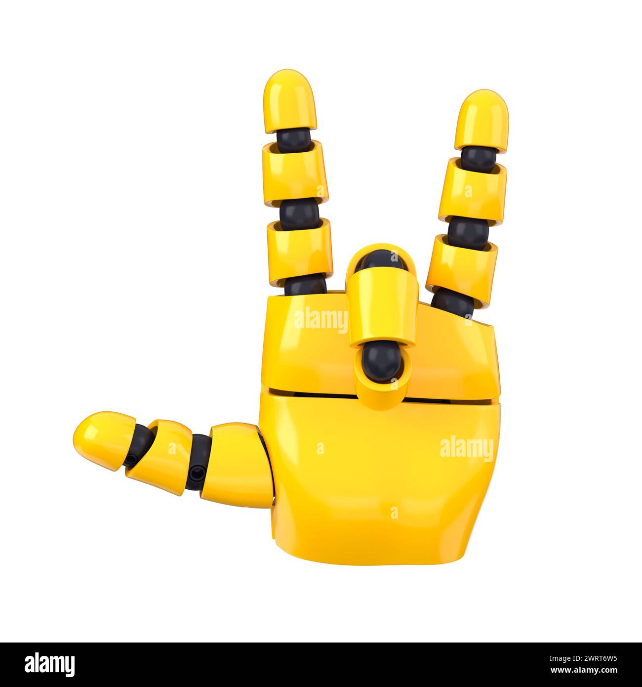 Yellow emoji bot hand show a goat gesture. Isolated AI or automated ...