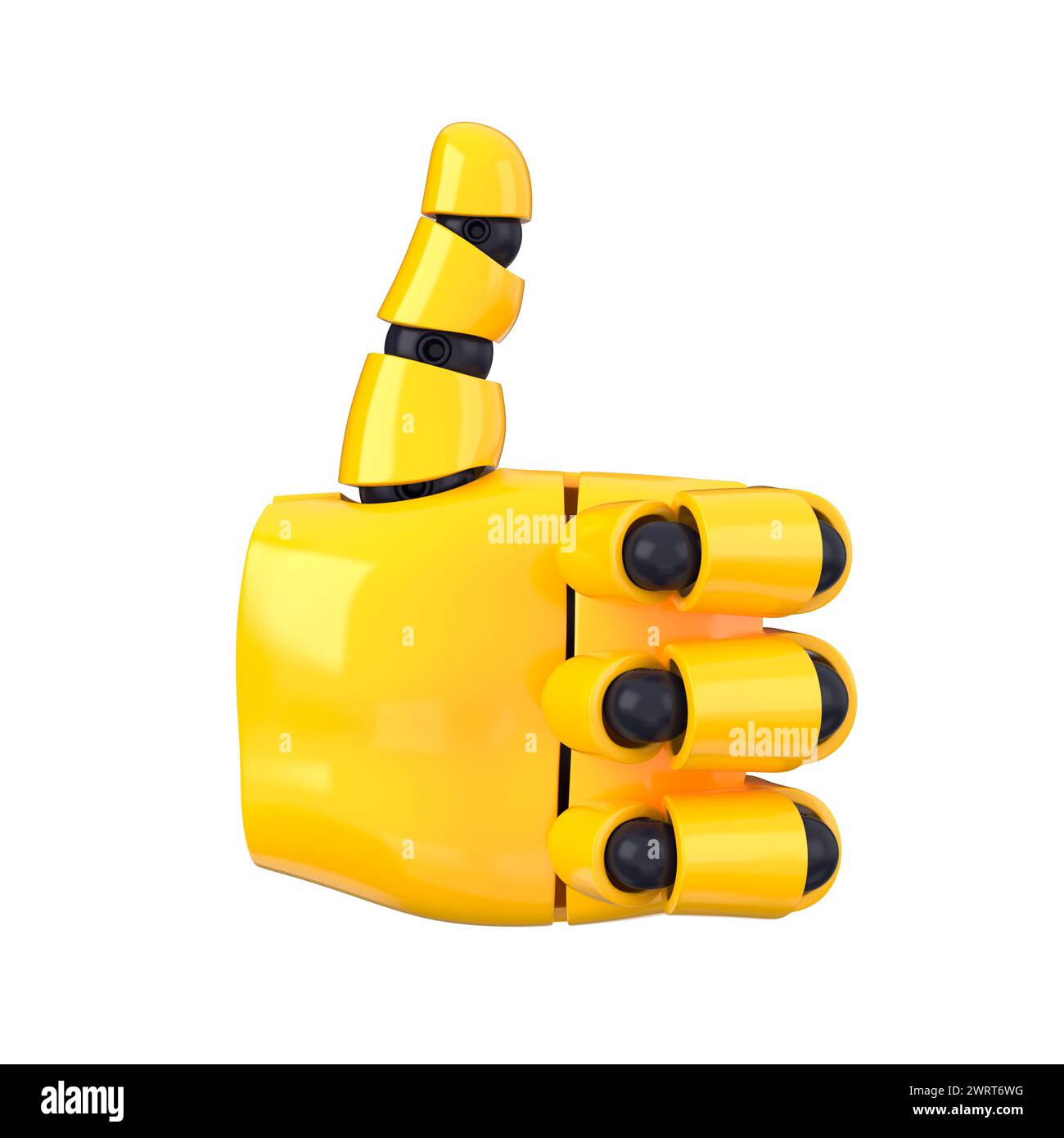 Yellow emoji bot hand showing thumb up or like gesture. Isolated AI or ...