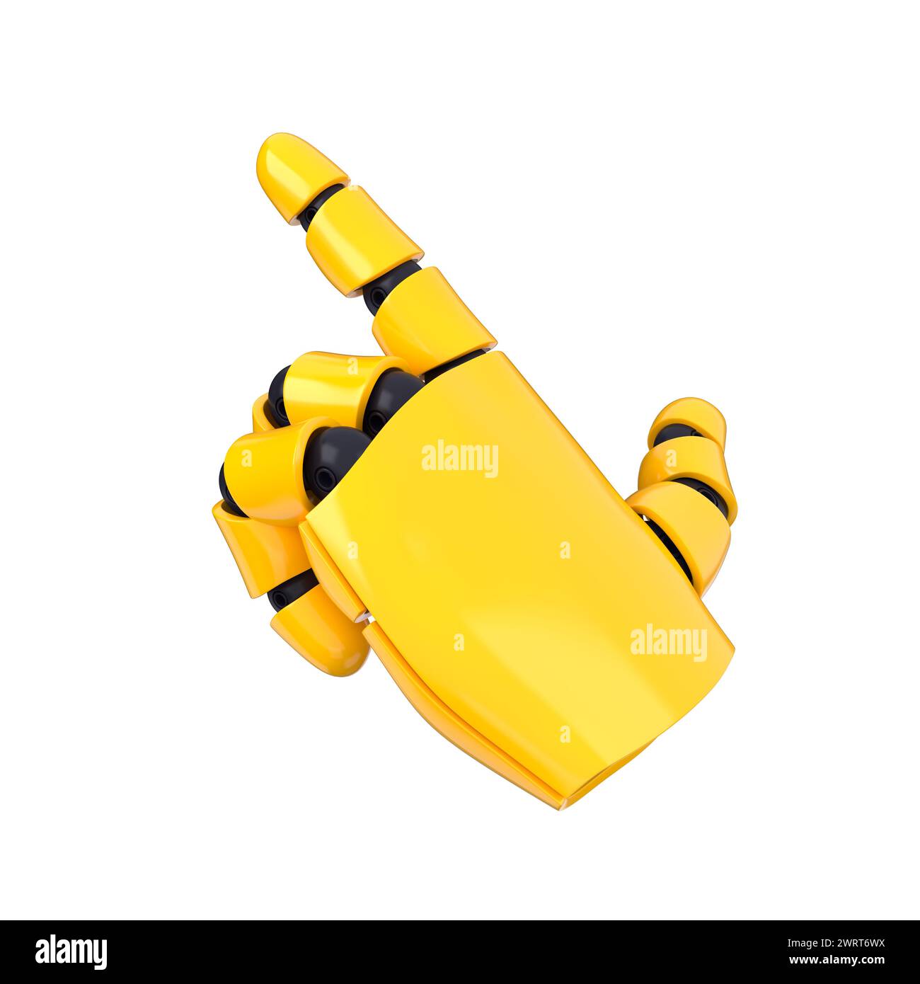 Yellow emoji robot hand tap or pointing left gesture. Isolated AI or ...
