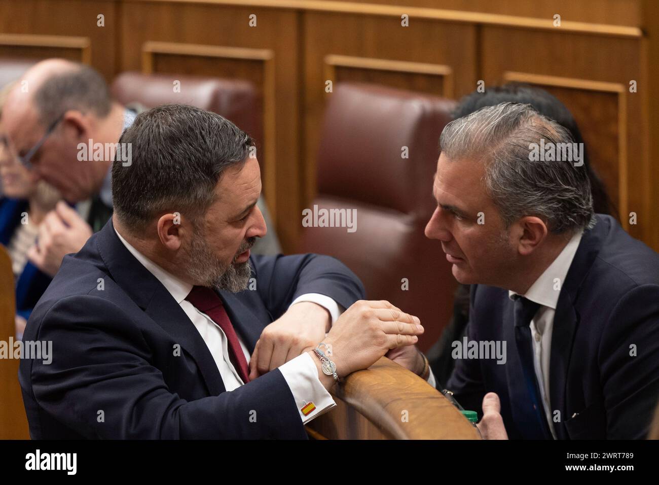 The leader of VOX, Santiago Abascal (left) and the spokesman of VOX in ...
