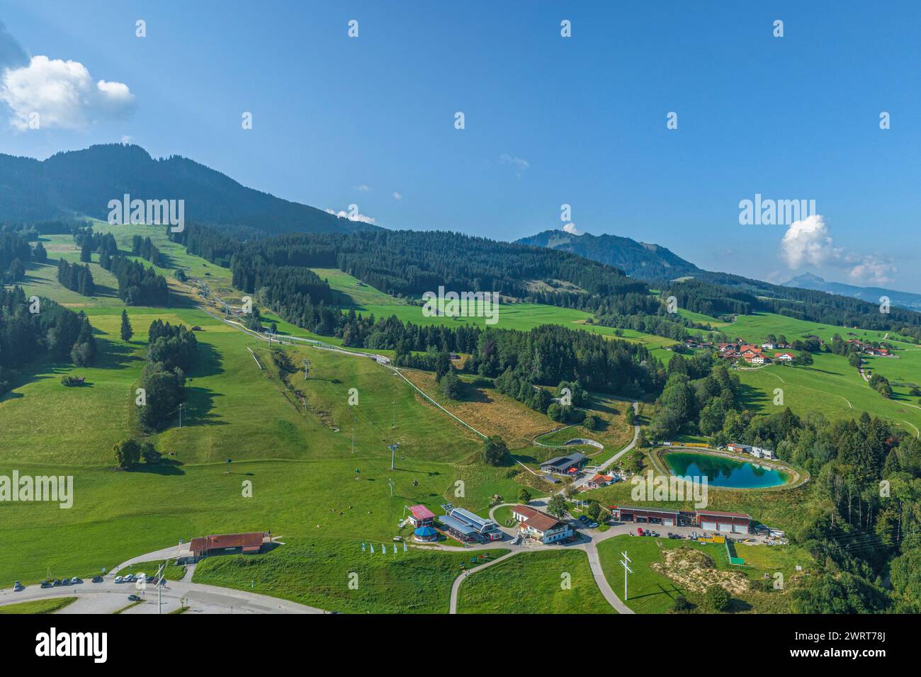 View of the climatic health resort of Nesselwang in the Allgäu on a ...