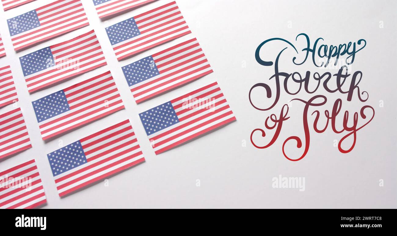 Image of 4th of july text over flags of united states of america on ...