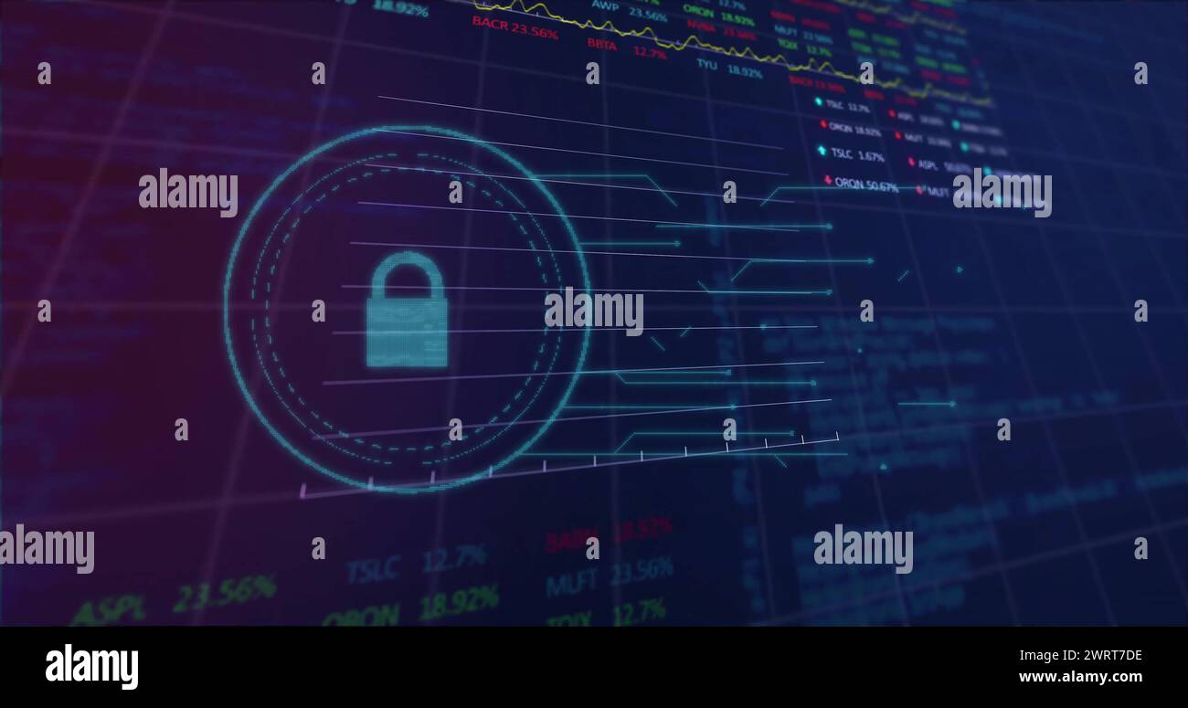 Image of padlock icon and financial data processing Stock Photo - Alamy