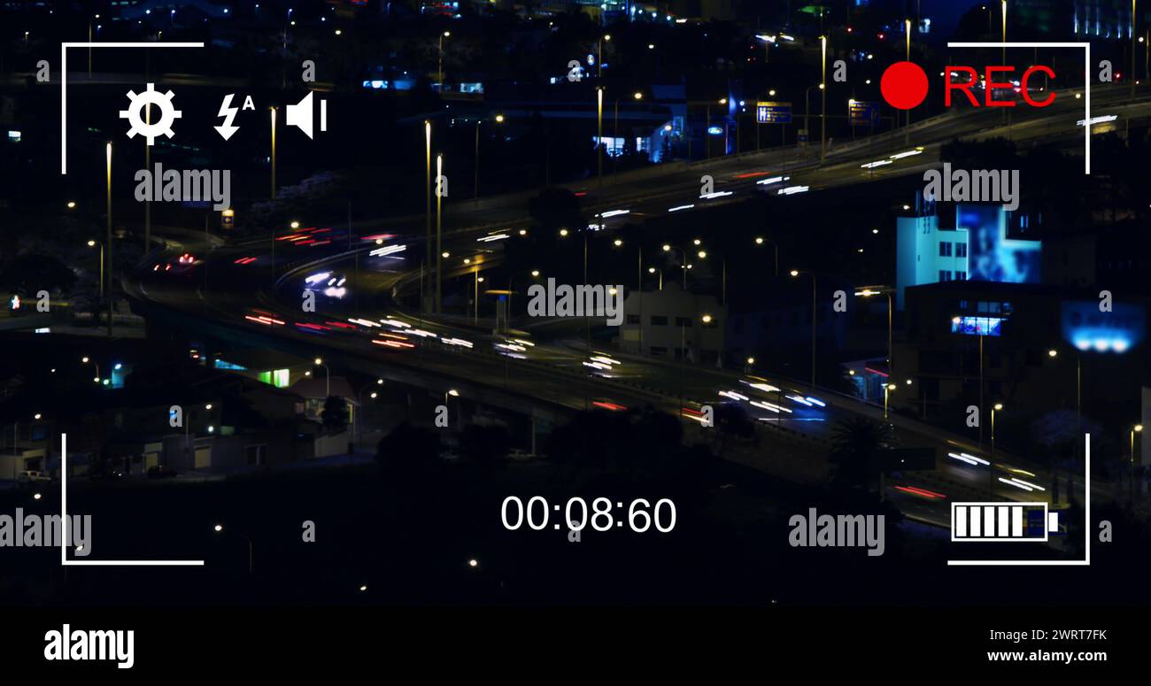 Digital camera records fast-moving night traffic and cityscape in 4k ...