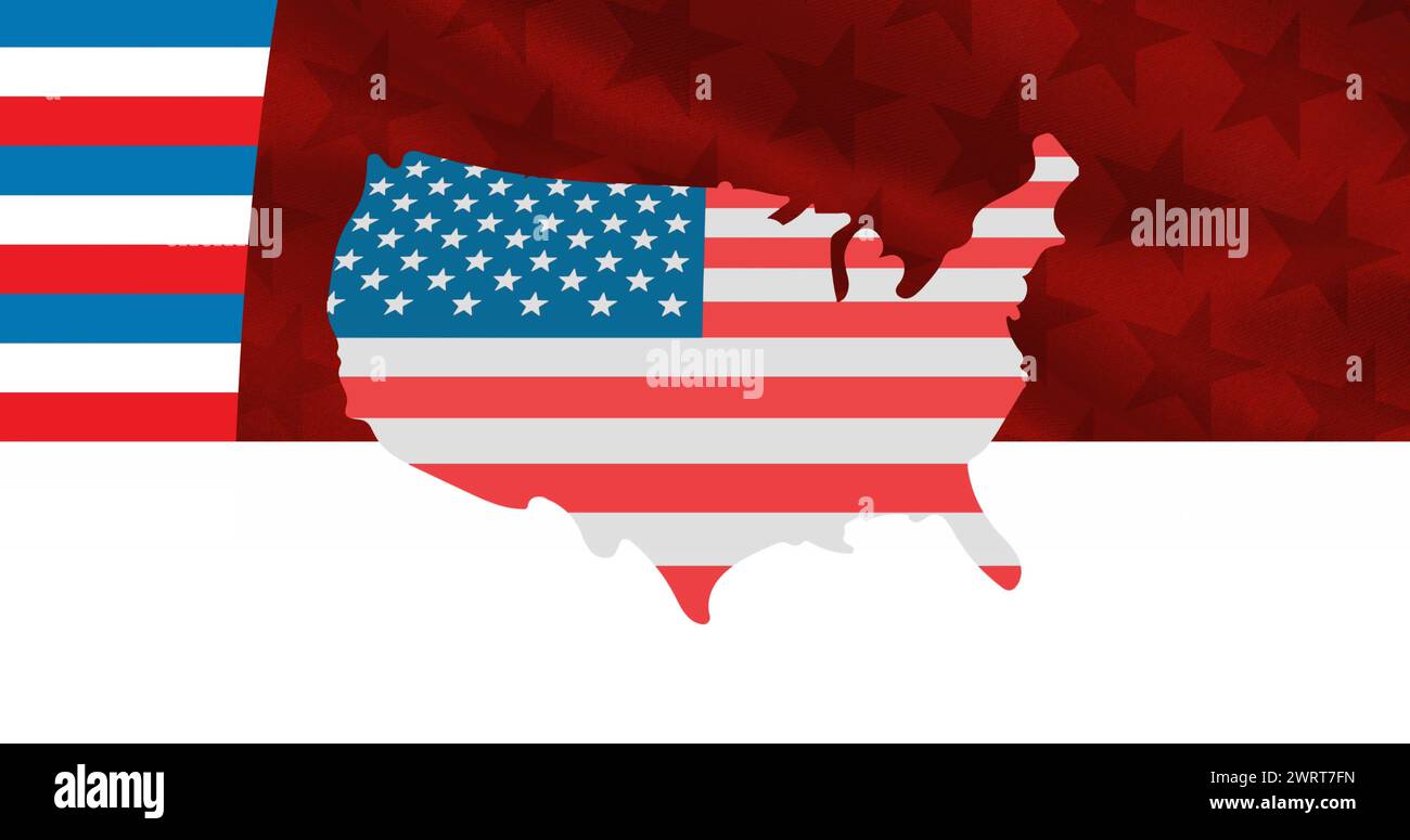Image of usa map coloured in american flag over stars and stripes Stock ...