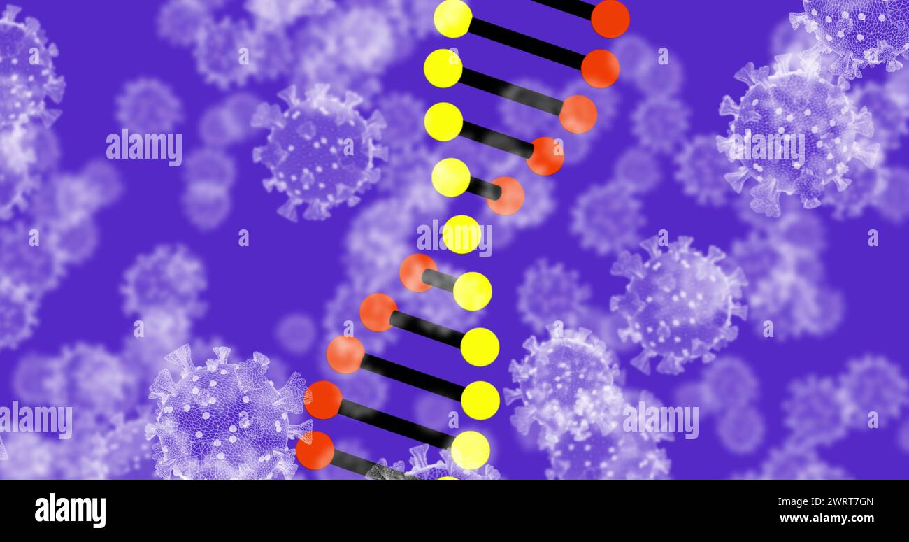 Image of 3d DNA strand spinning with Covid 19 coronavirus cells ...