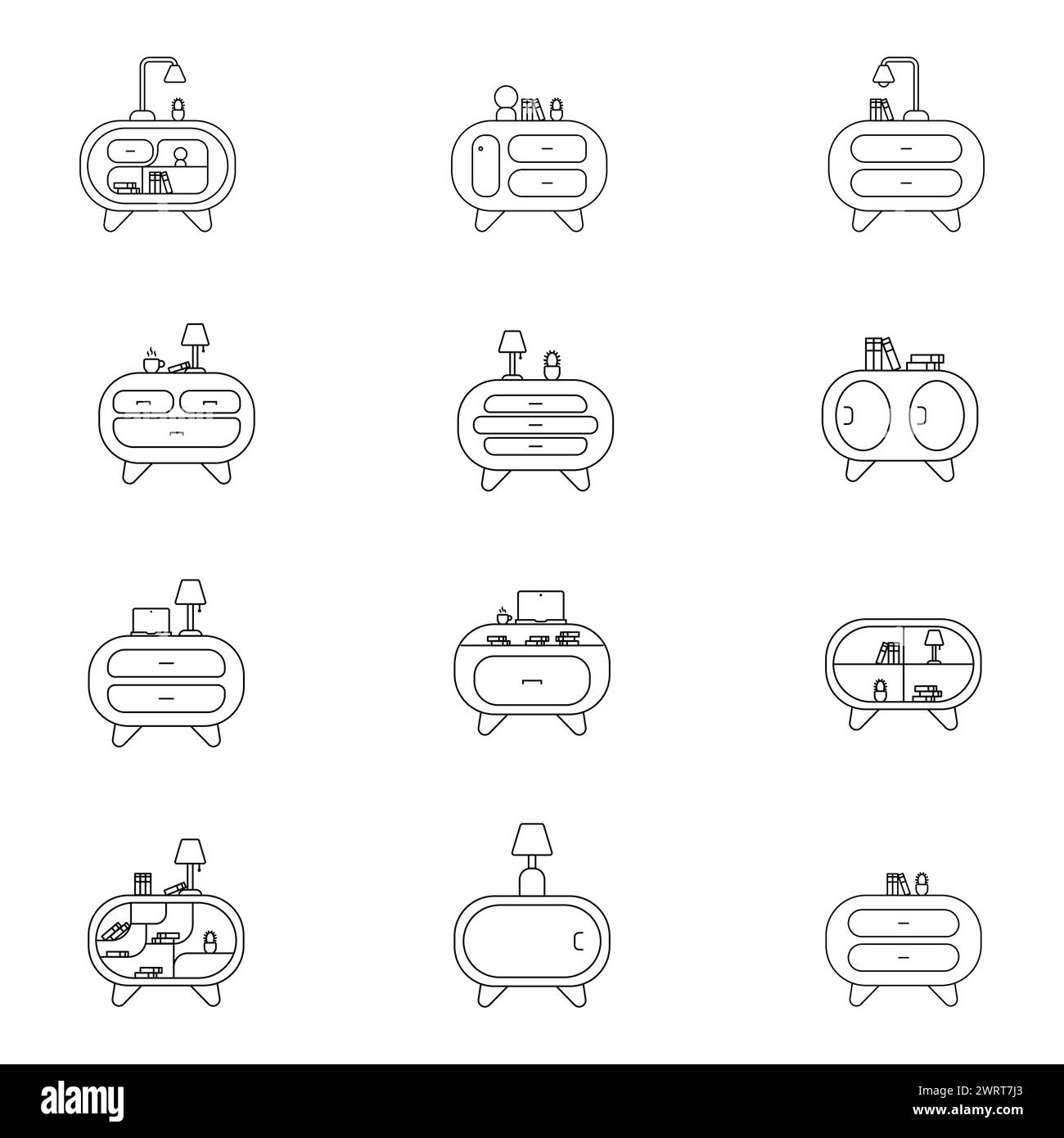 Contour logo of the cabinet. Book and lamp on the bedside table icon ...