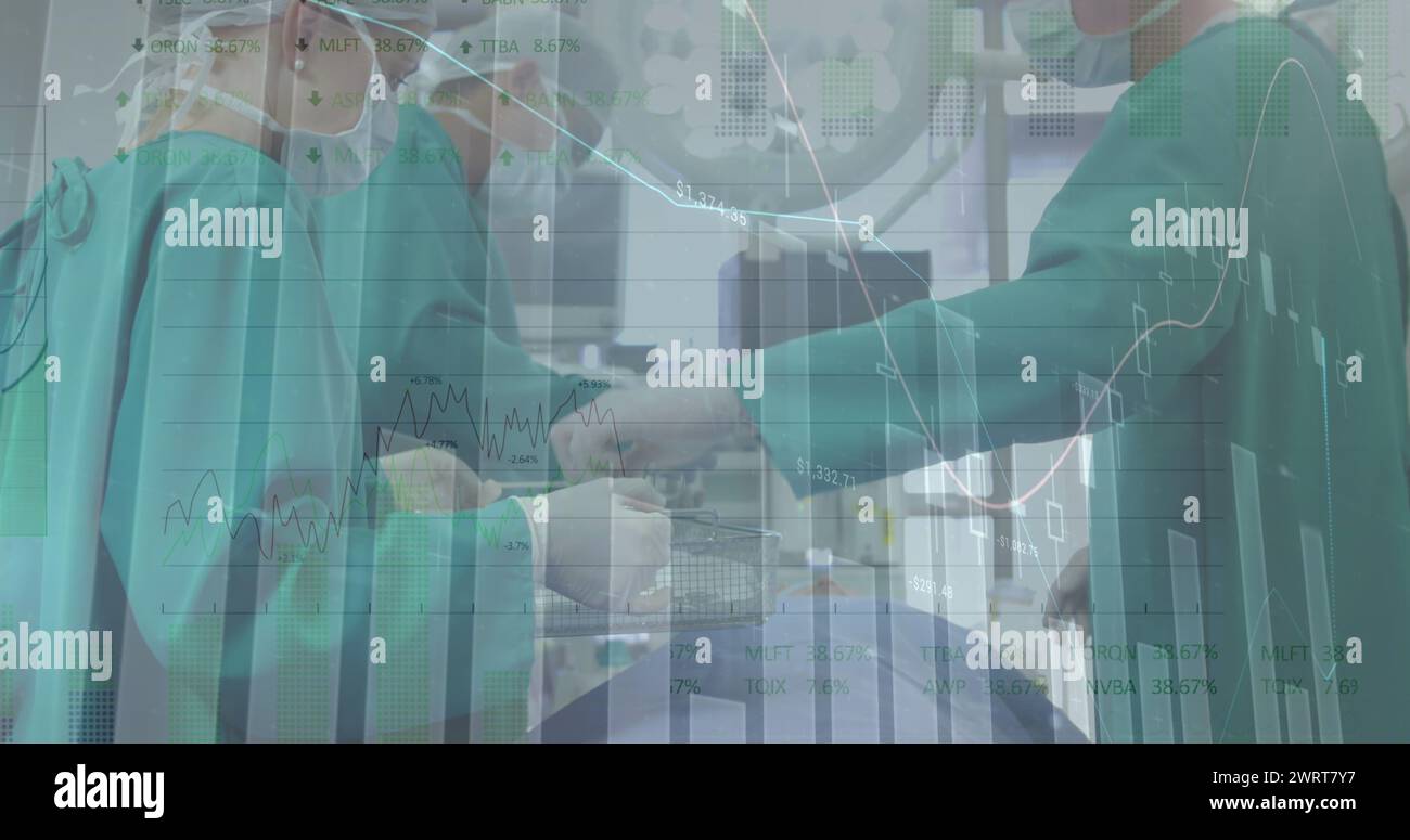 Image of graphs over caucasian female and male surgeons during ...