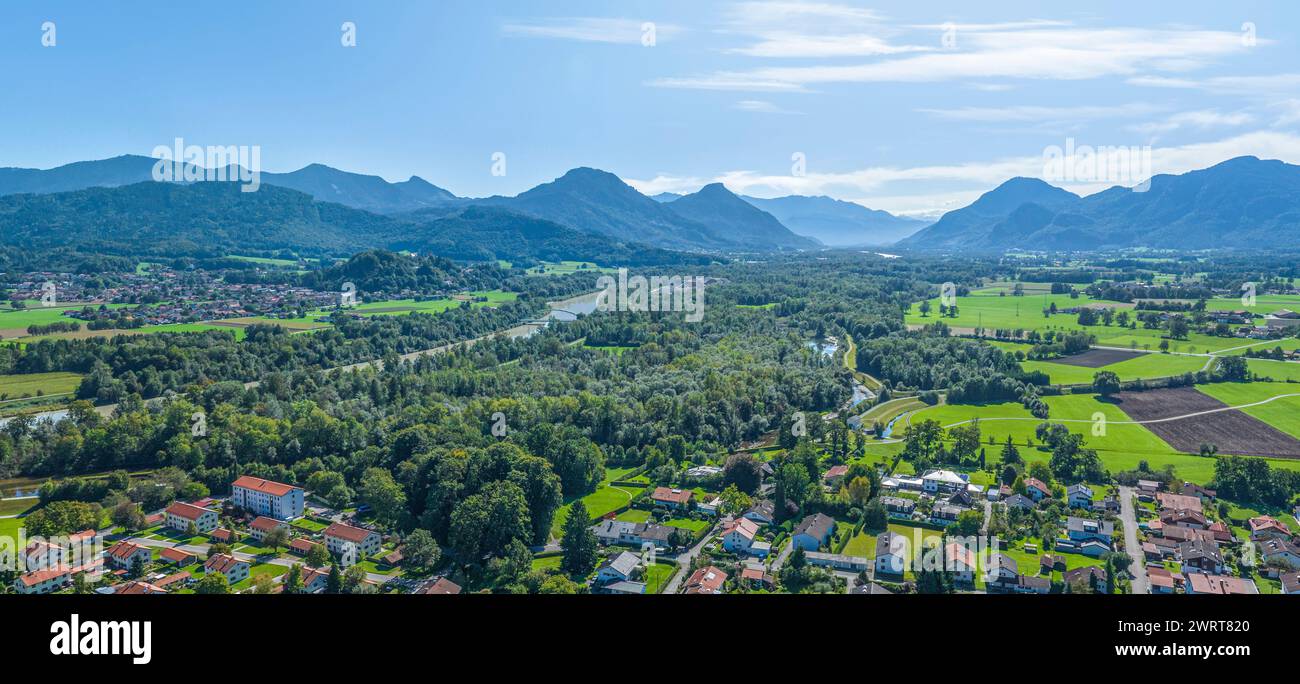 Aerial view of the municipality of Raubling in the Upper Bavarian Inn ...