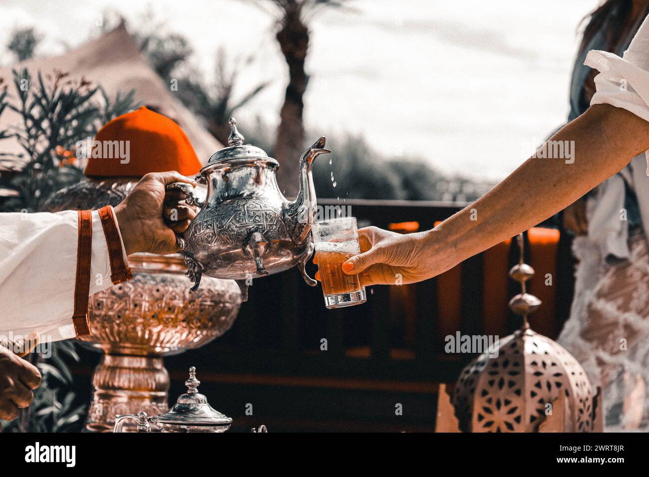 Traditional moroccan mint tea served in a restaurant in marrakesh hi ...
