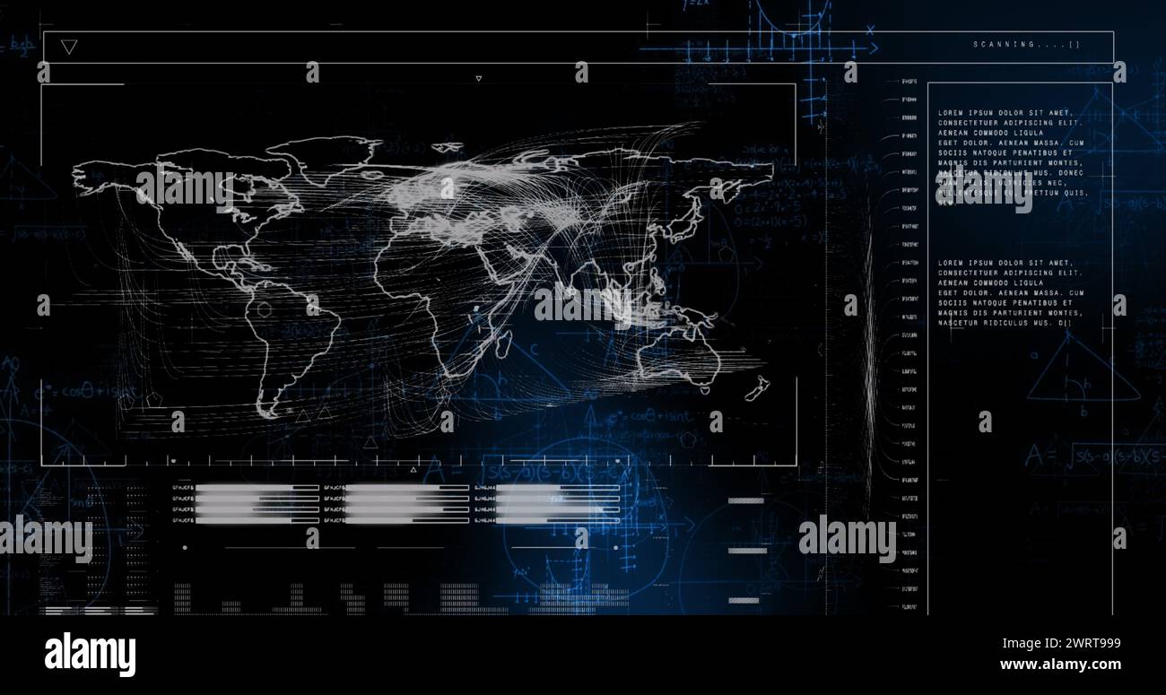 Image of data processing with light spots on black background Stock ...