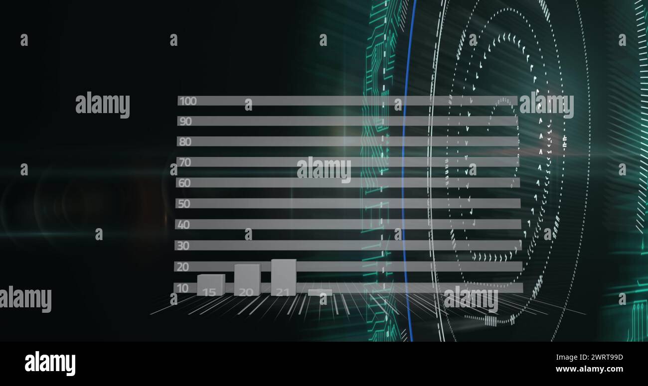 Image of data processing with light trails on black background Stock ...