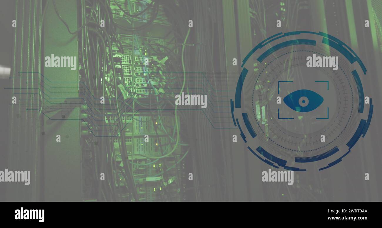 Image of eye retina round scanner against computer server room Stock Photo - Alamy