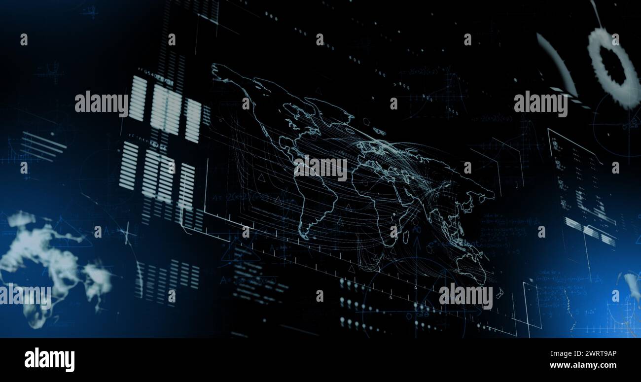 Image of data processing with light spots on black background Stock ...