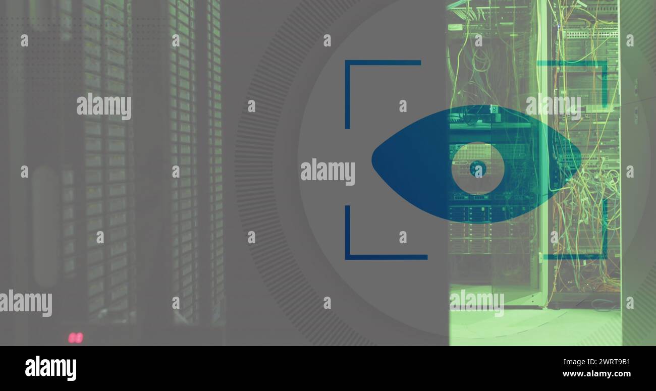 Image of eye retina round scanner against computer server room Stock Photo - Alamy