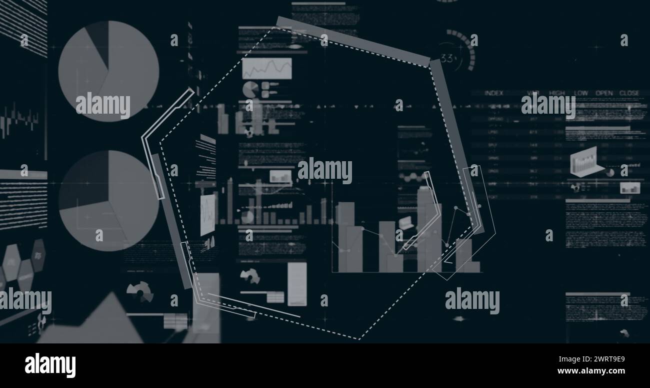 Image of hexagon over multiple graphs and trading board against black ...