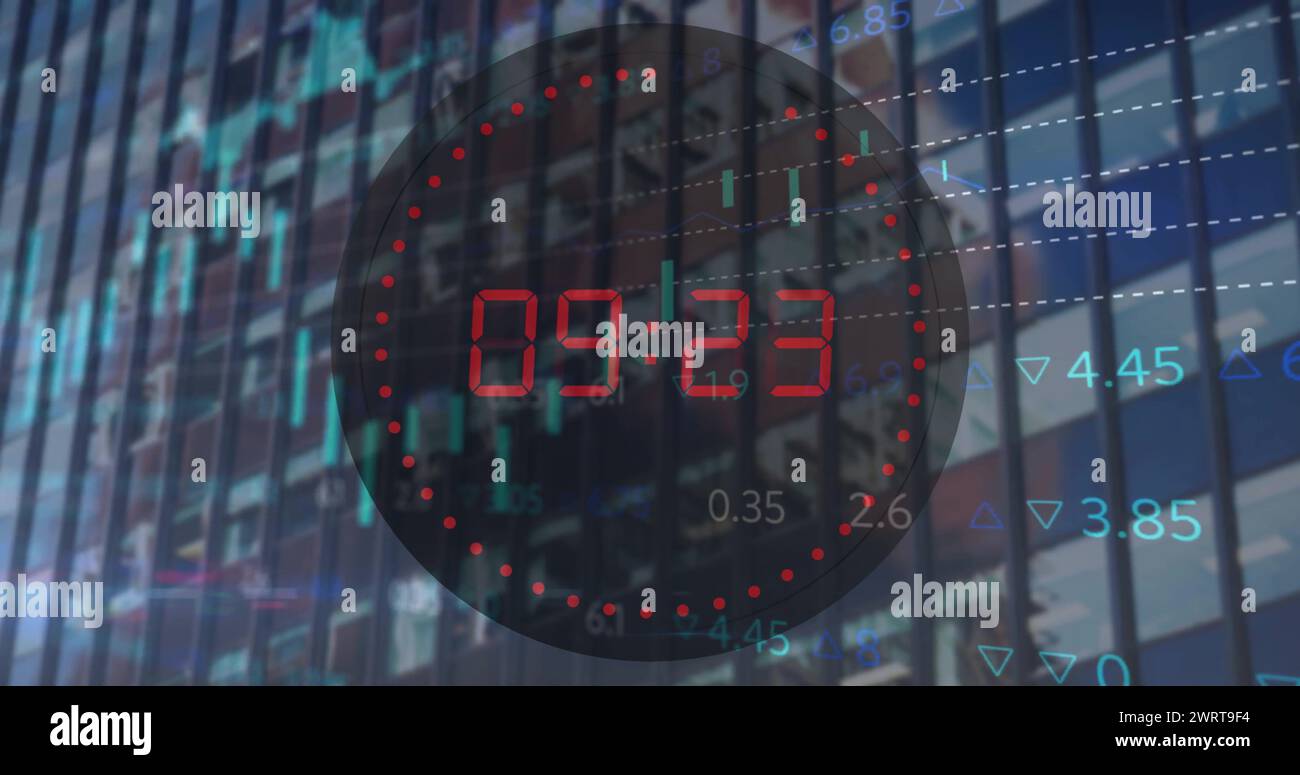 Image of diagrams, data processing and countdown over cityscape Stock ...