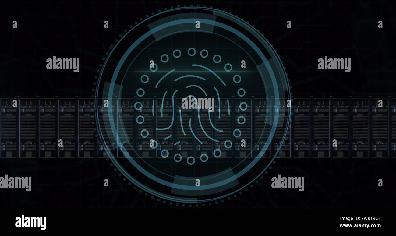 Image of biometric fingerprint over computer servers Stock Photo - Alamy