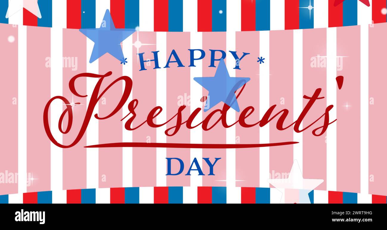 Image of presidents' day text over red, white and blue of united states ...