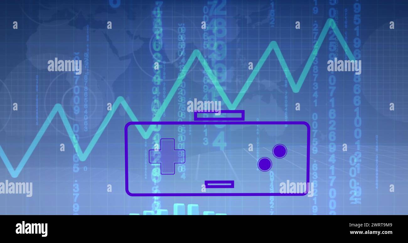 Image of gamepad icon over data processing Stock Photo - Alamy