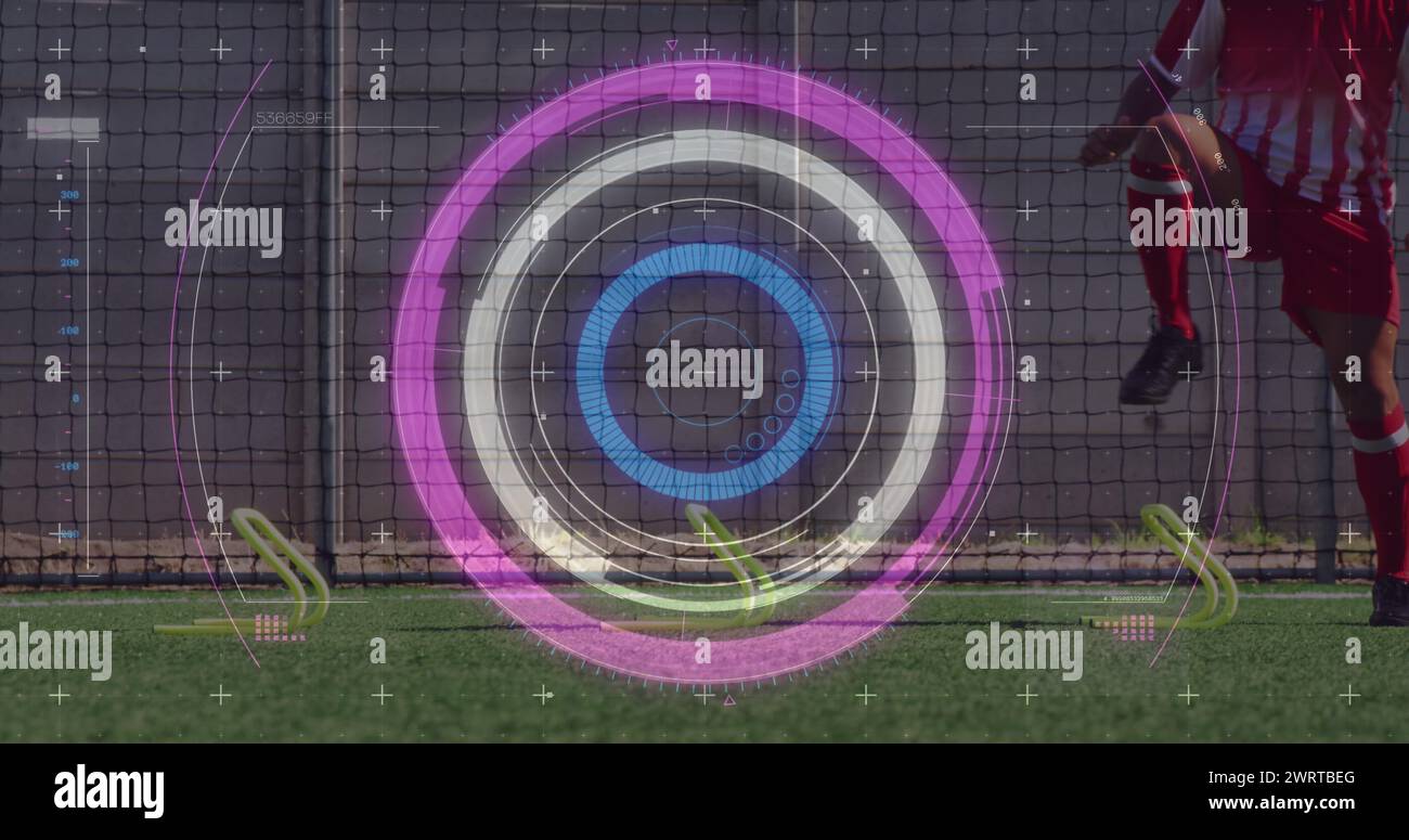 Image of scope scanning and data processing over football players ...