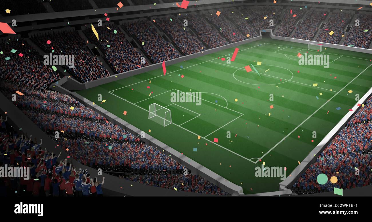 Image of confetti falling over sports stadium Stock Photo - Alamy