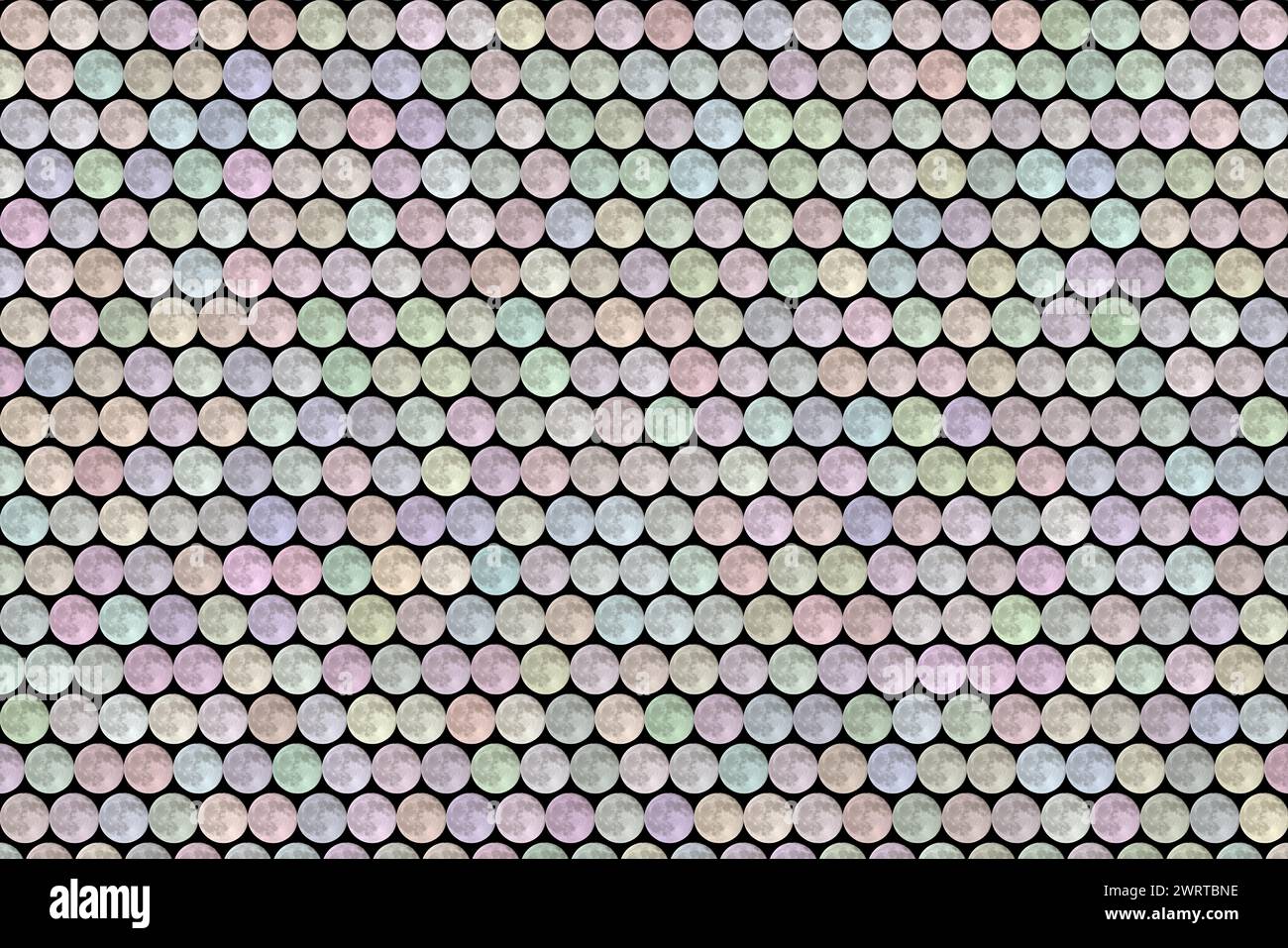 Texture of full moons in different pastel color on black background ...