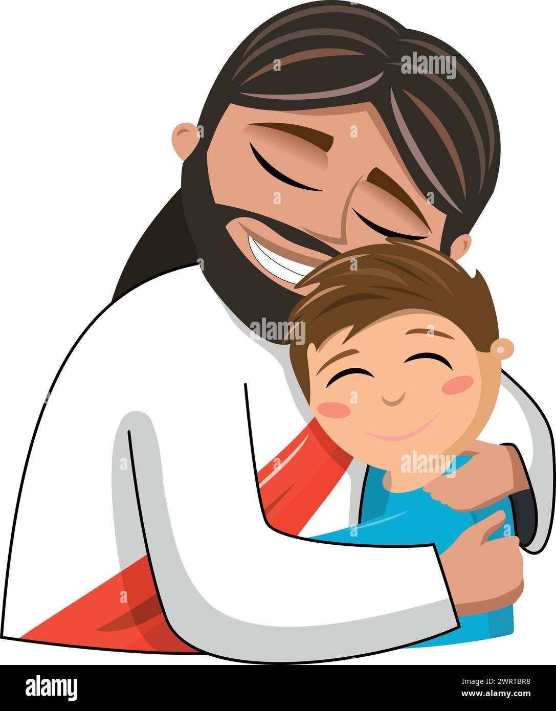 Jesus cartoon gives hug to a child or kid isolated vector illustration eps. Love christian ...