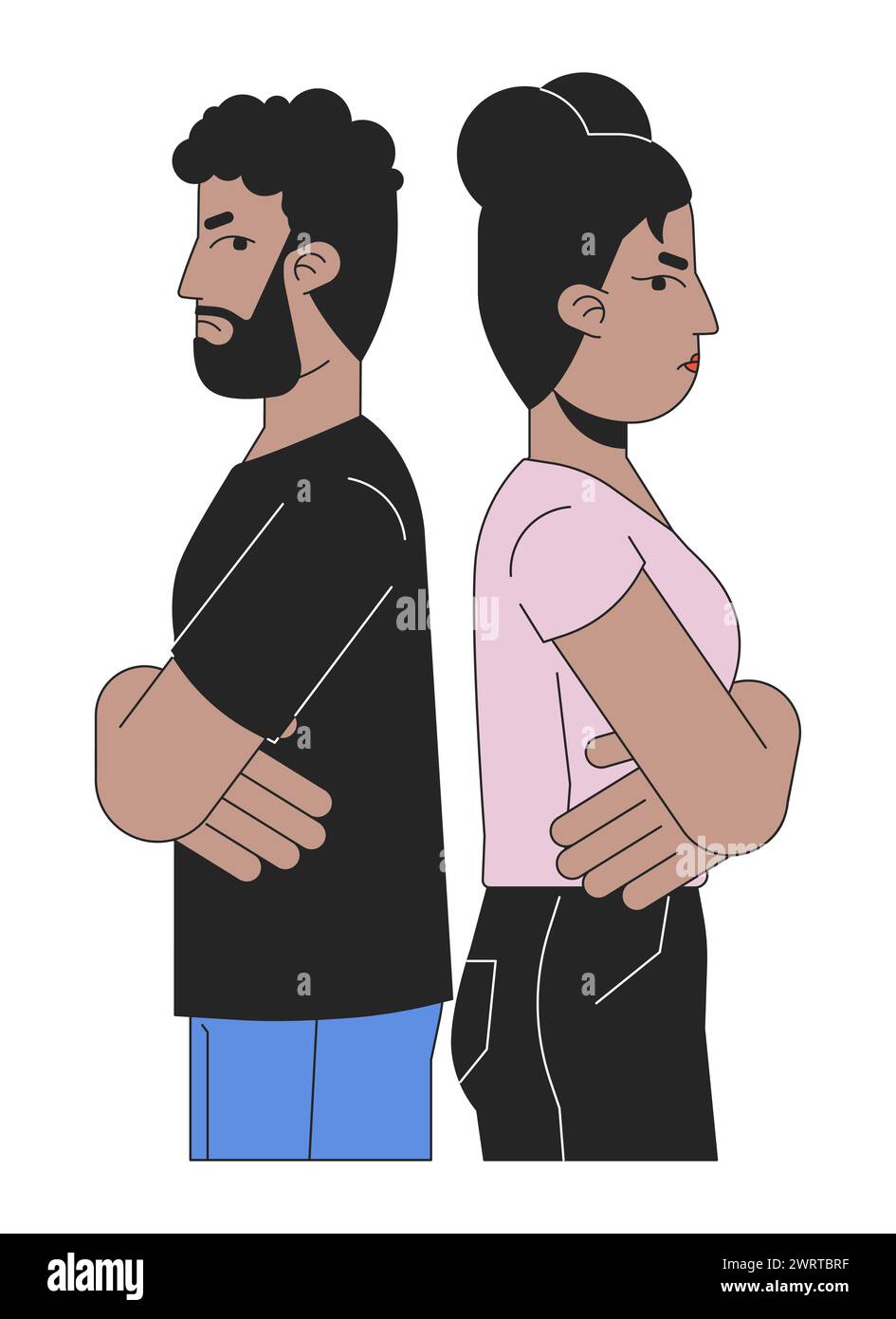 African american heterosexual couple disagree 2D linear cartoon ...