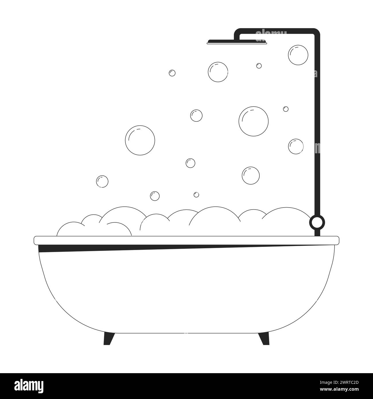 Bathtub bubble bath shower black and white 2D line cartoon object Stock Vector Image & Art - Alamy