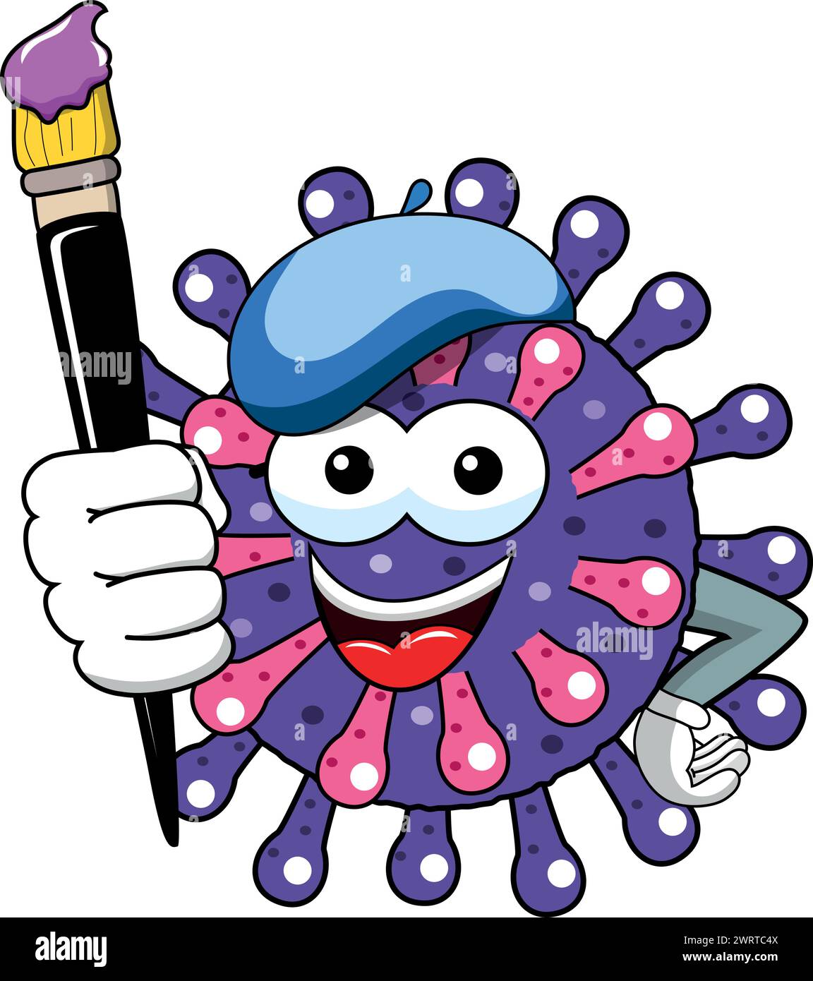 Cartoon mascot character virus or bacterium painter artist art isolated ...