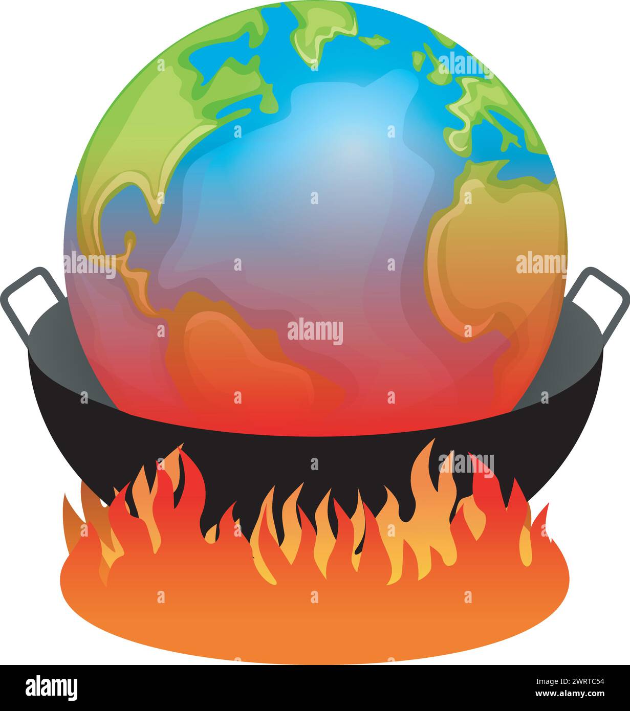 World Globe in a Frying Pan with Flames global warming concept vector ...
