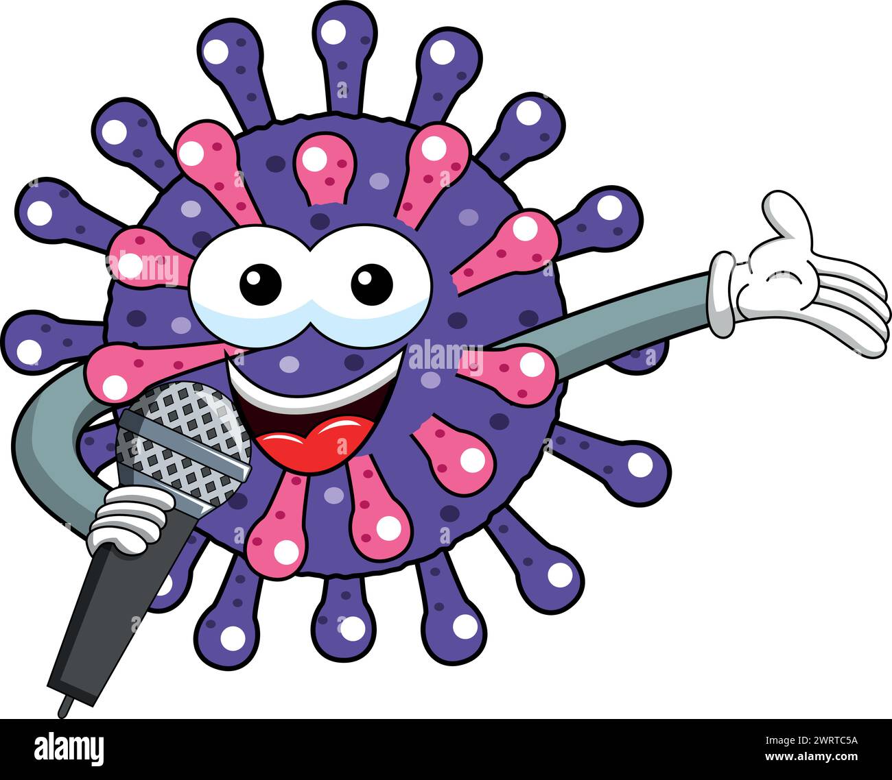 Cartoon mascot character virus or bacterium presenter microphone mic ...
