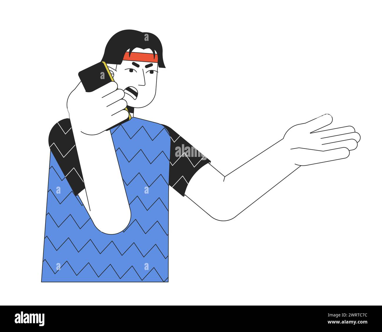 Asian man shouting into phone 2D linear cartoon character Stock Vector ...